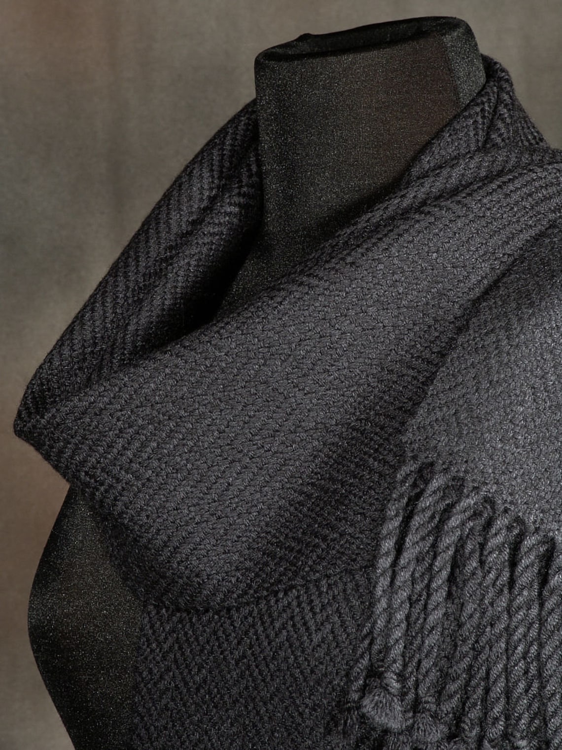 Black Scarf / Handwoven Scarf / Merino Wool Scarf / Winter Scarf / Man ...