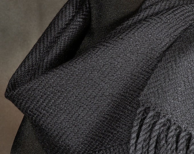 Black Scarf / Handwoven Scarf / Merino Wool Scarf / Winter Scarf / Man ...