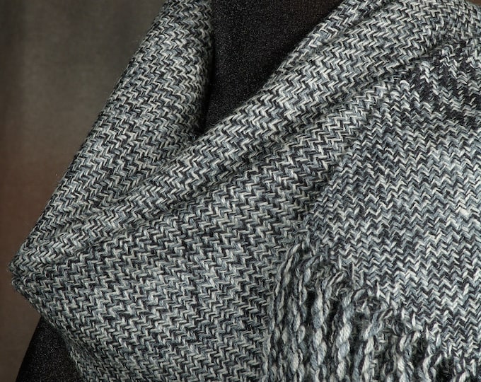 Salt and Pepper Scarf / Handwoven Scarf / Merino Wool Scarf / Winter ...