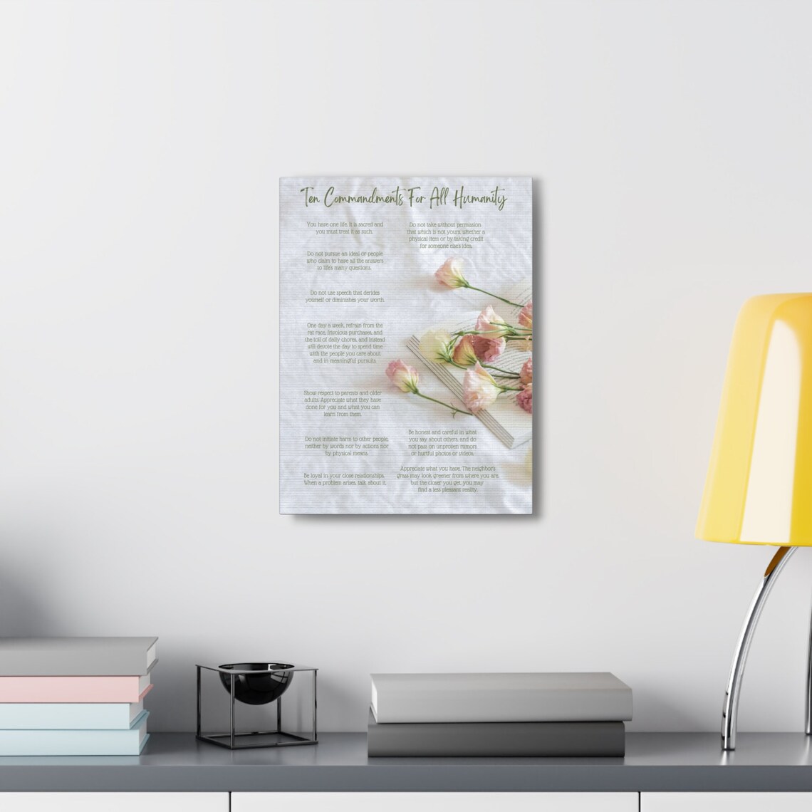 Ten Commandments for All Humanity Spiritual Wall Decor Pastel Floral or ...