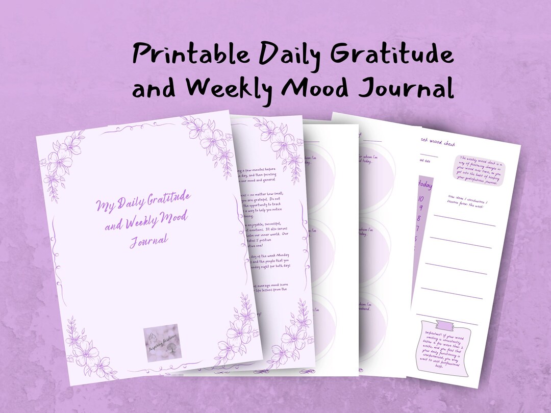 Easy Printable Daily Gratitude and Weekly Mood Journal, Positive ...