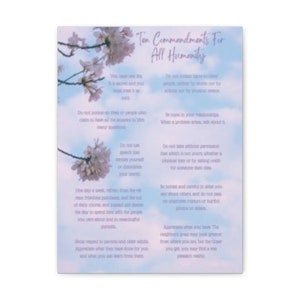 Ten Commandments for All Humanity Spiritual Wall Decor Pastel Floral or ...