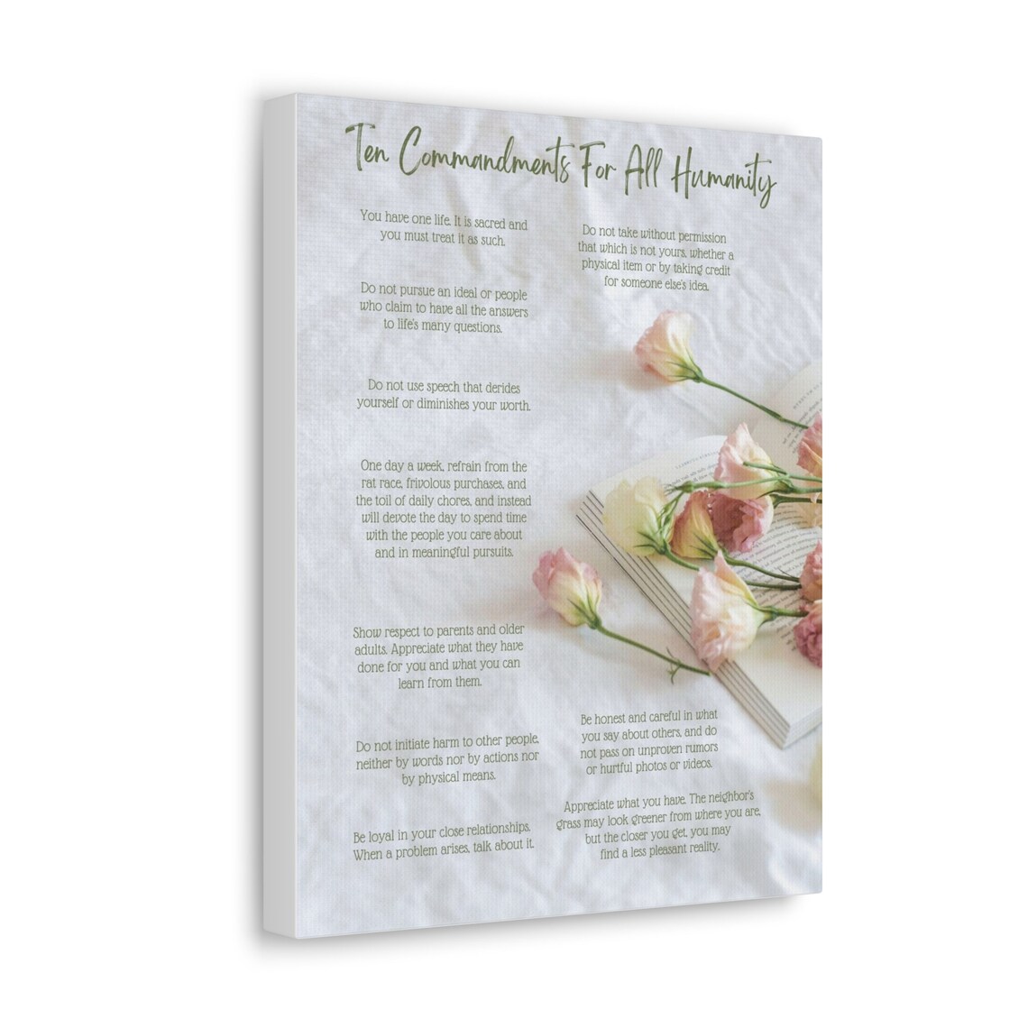 Ten Commandments for All Humanity Spiritual Wall Decor Pastel Floral or ...