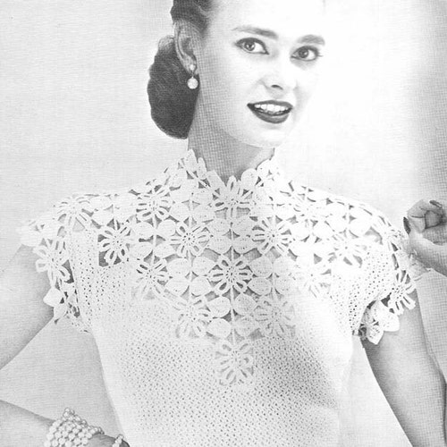 1955 Rose Yoke Blouse Vintage Crochet Pattern PDF Instant - Etsy