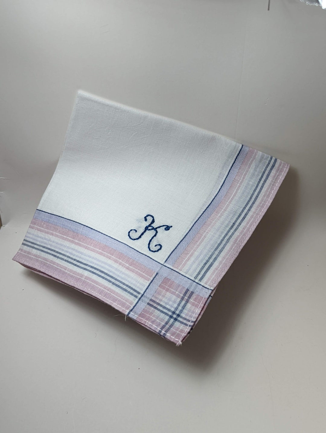 Hand Embroidered Plaid Handkerchief With Single Initial Personalized ...