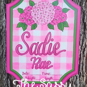Hand-painted Pink Roses and Hydrangeas Personalized Hospital Sign Birth ...