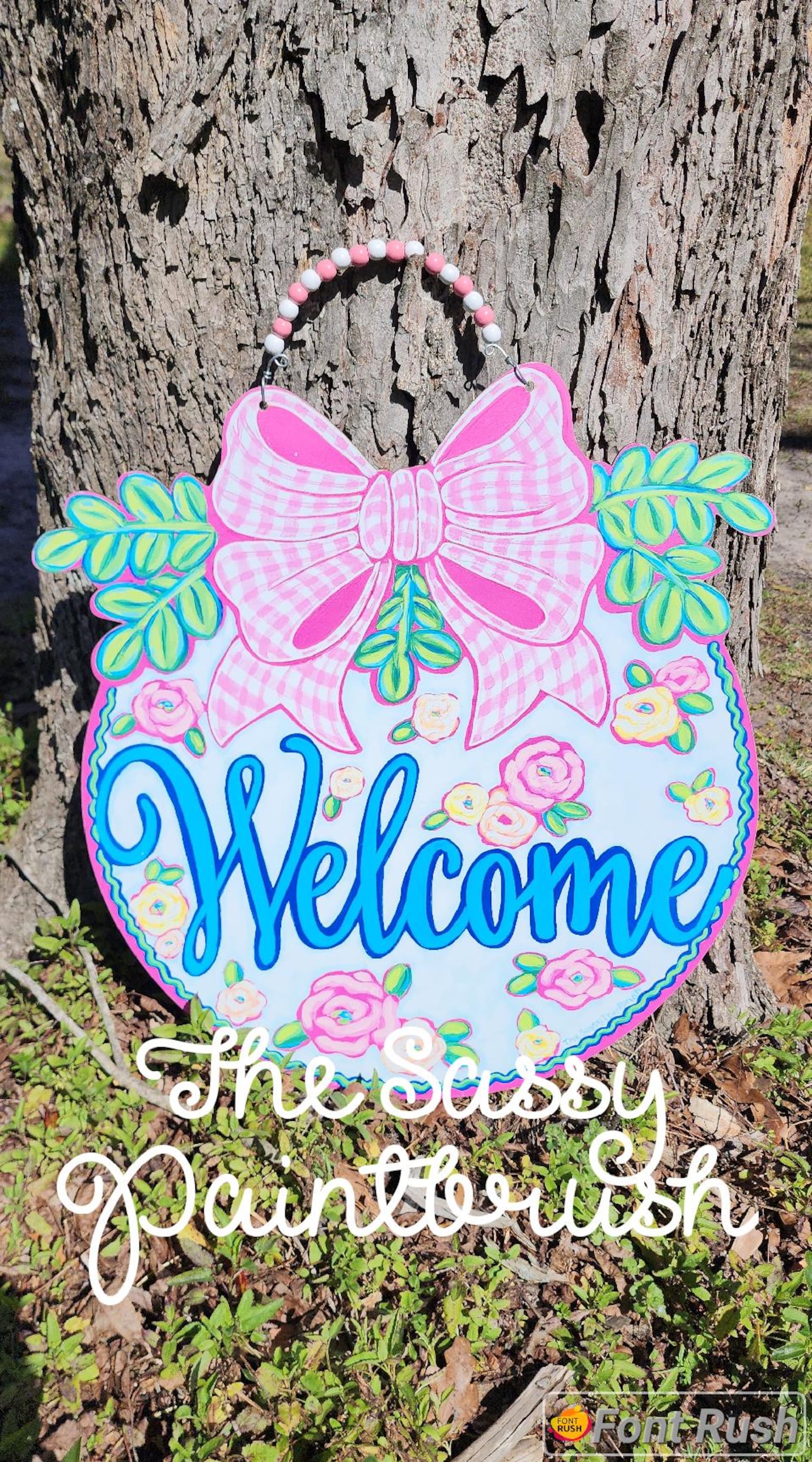 Pink Gingham Bow Welcome Door Hanger - Etsy