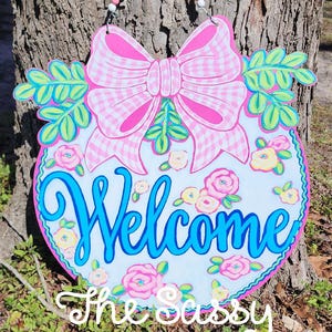 Pink Gingham Bow Welcome Door Hanger - Etsy
