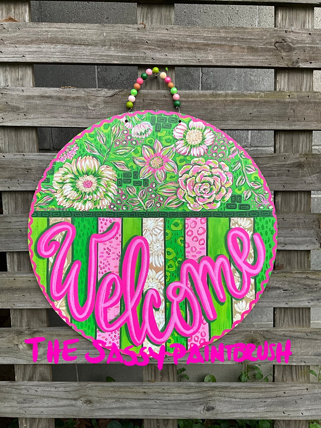 Pink and Green Abstract Floral Welcome Door Hanger - Etsy