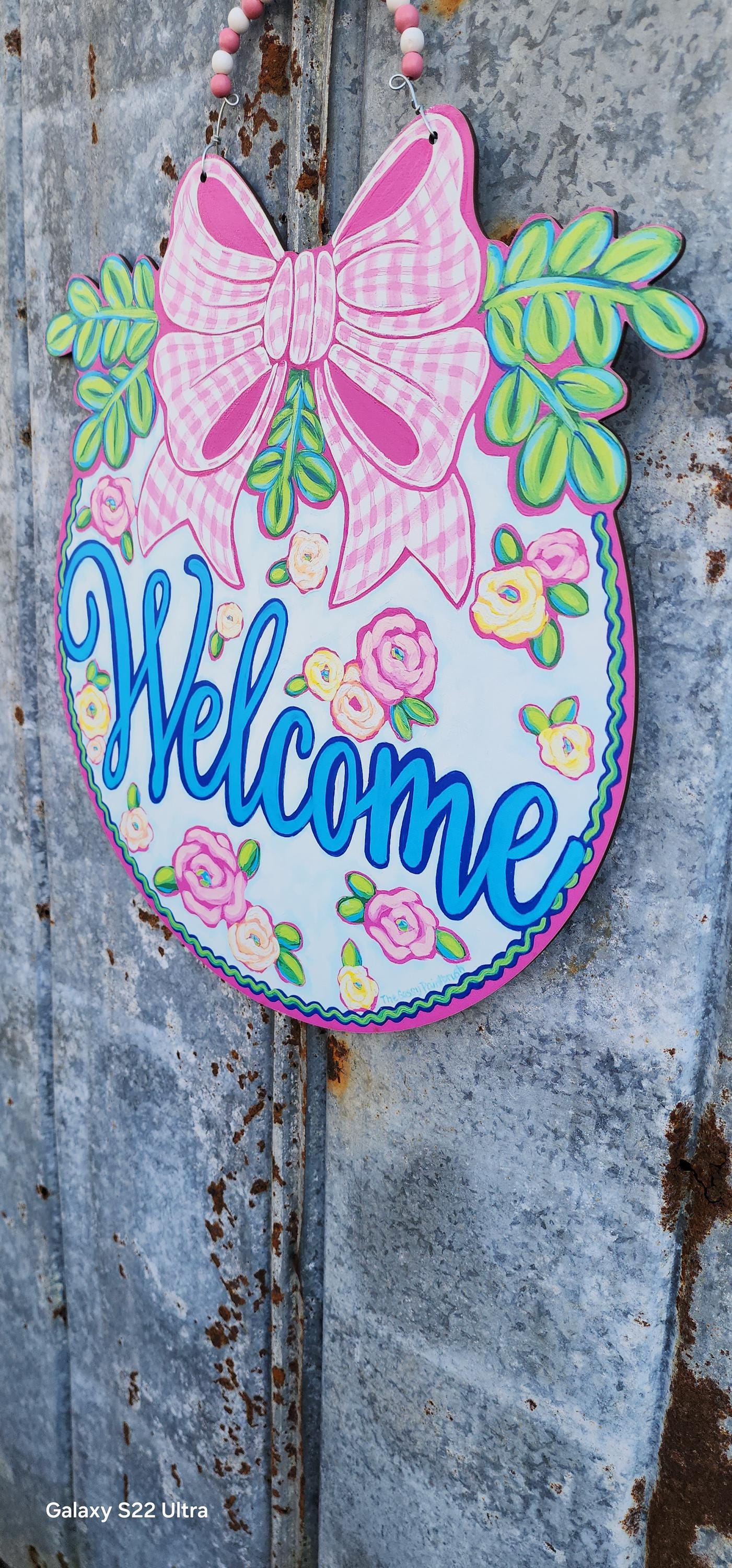 Pink Gingham Bow Welcome Door Hanger - Etsy