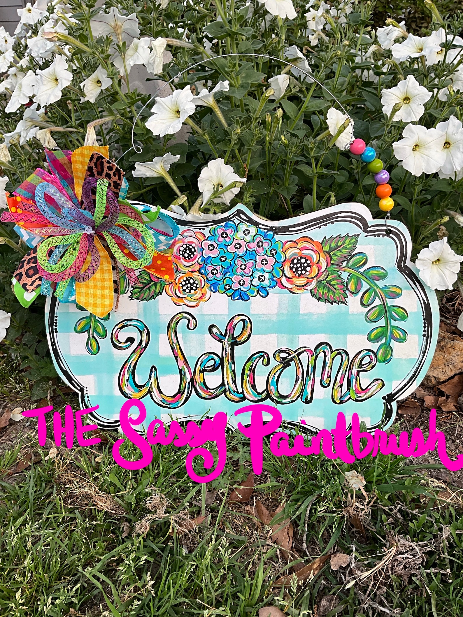 Funky Floral Welcome Door Hanger - Etsy