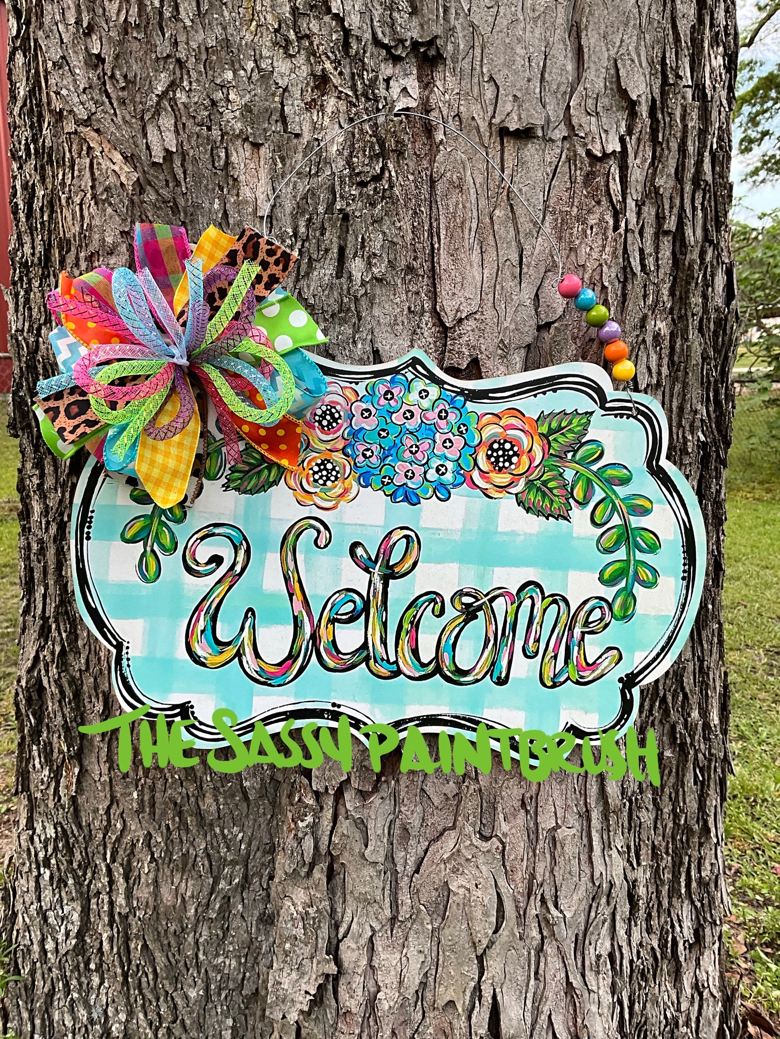 Funky Floral Welcome Door Hanger - Etsy