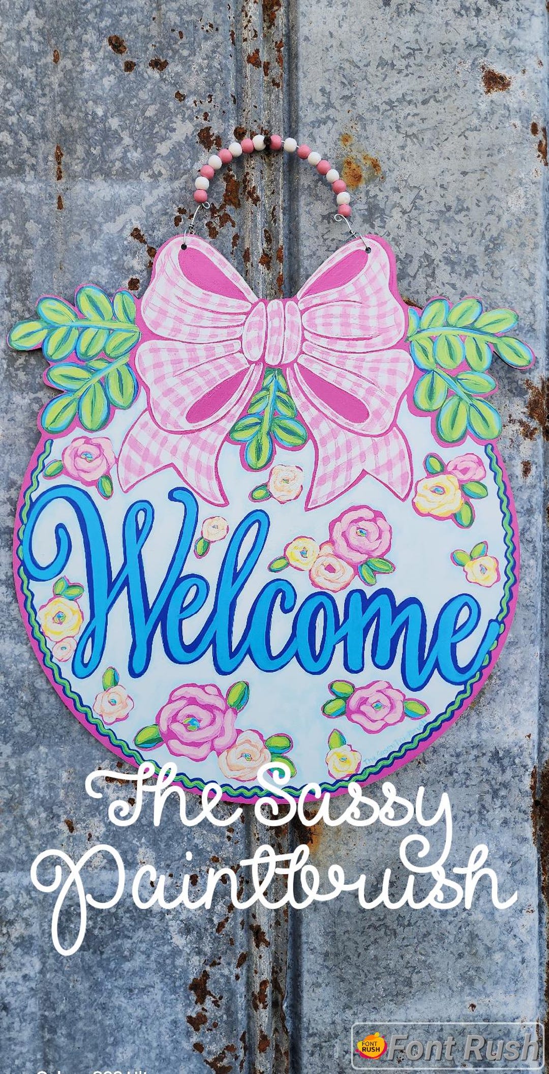 Pink Gingham Bow Welcome Door Hanger - Etsy