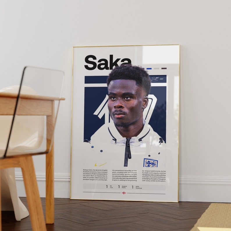 Bukayo Saka Poster, Football Poster, Minimalist, Helvetica, Mid-century ...