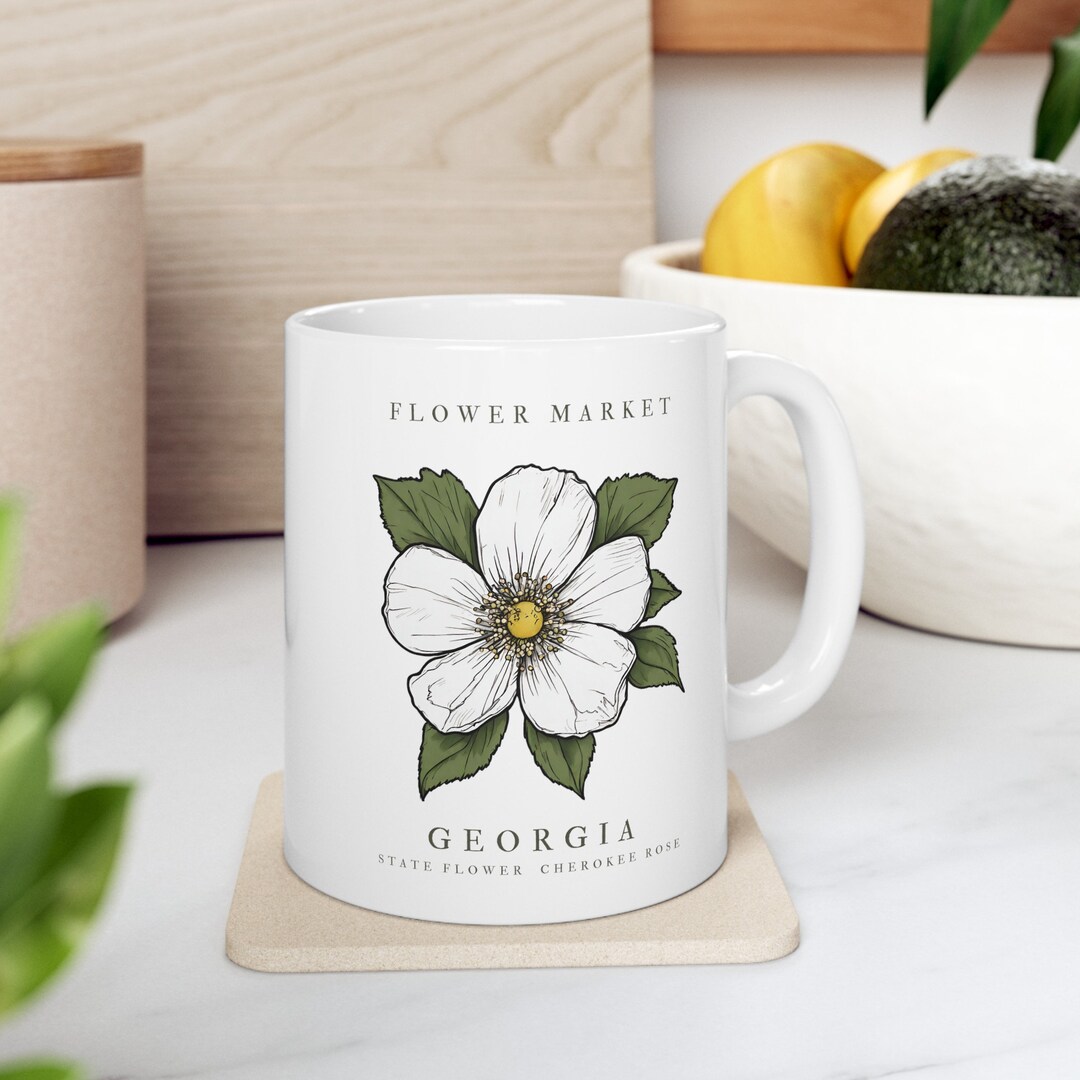 Georgia State Flower Mug, Cute Cherokee Rose Mug, State Flower Gift ...