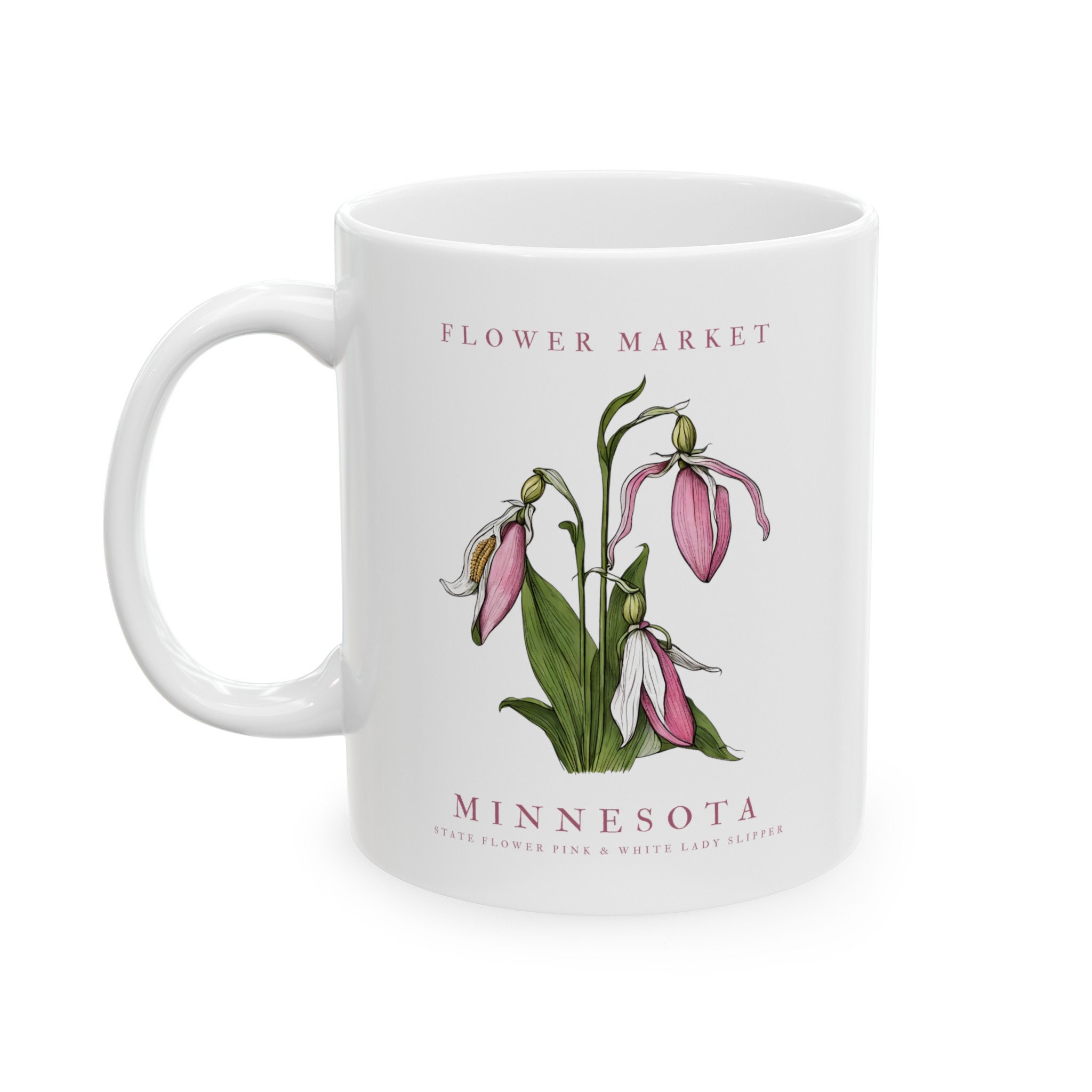 Minnesota State Flower Mug, Cute Pink and White Lady Slipper Mug, State ...