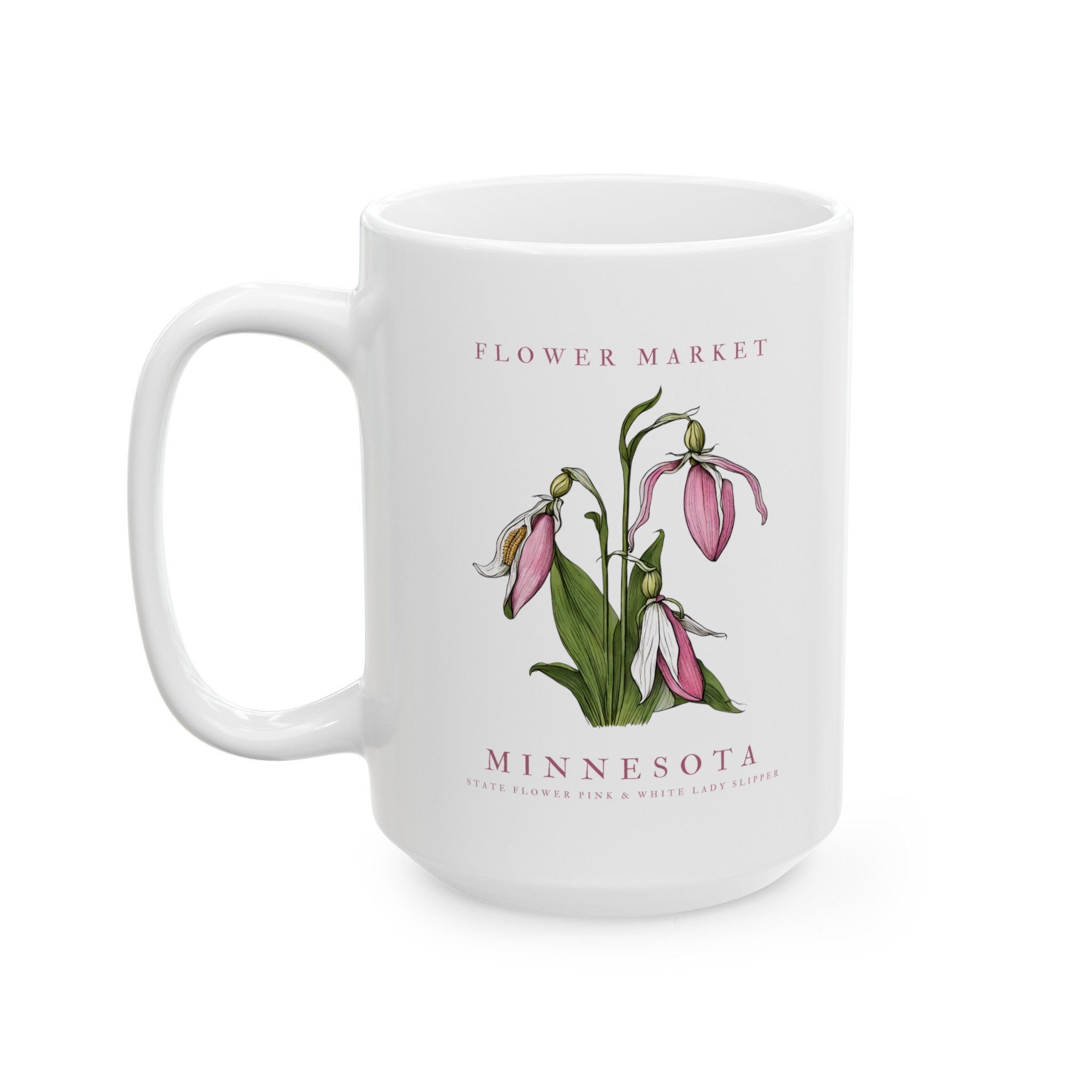 Minnesota State Flower Mug, Cute Pink and White Lady Slipper Mug, State ...