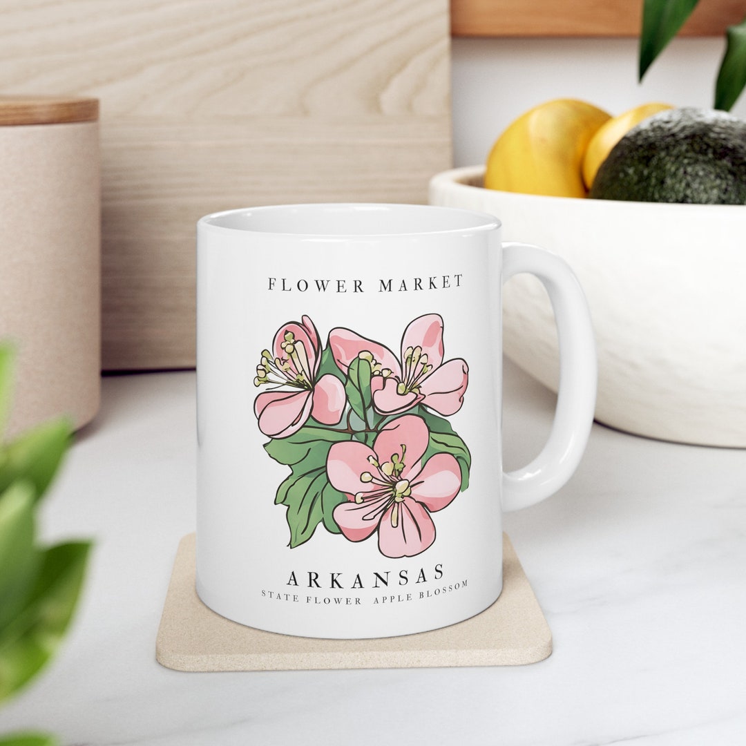 Arkansas State Flower Mug, Cute Apple Blossom Mug, State Flower Gift ...