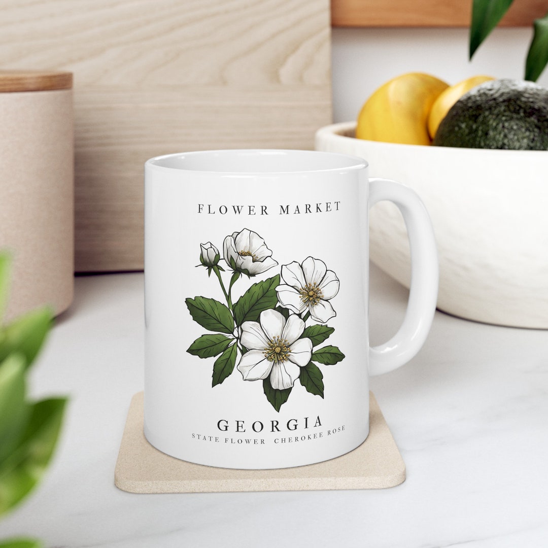 Georgia State Flower Mug, Cute Cherokee Rose Mug, State Flower Gift ...