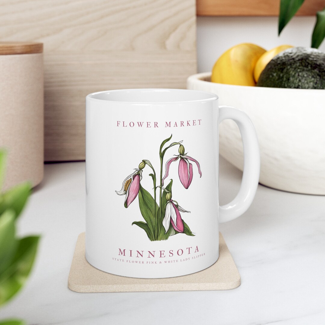 Minnesota State Flower Mug, Cute Pink and White Lady Slipper Mug, State ...