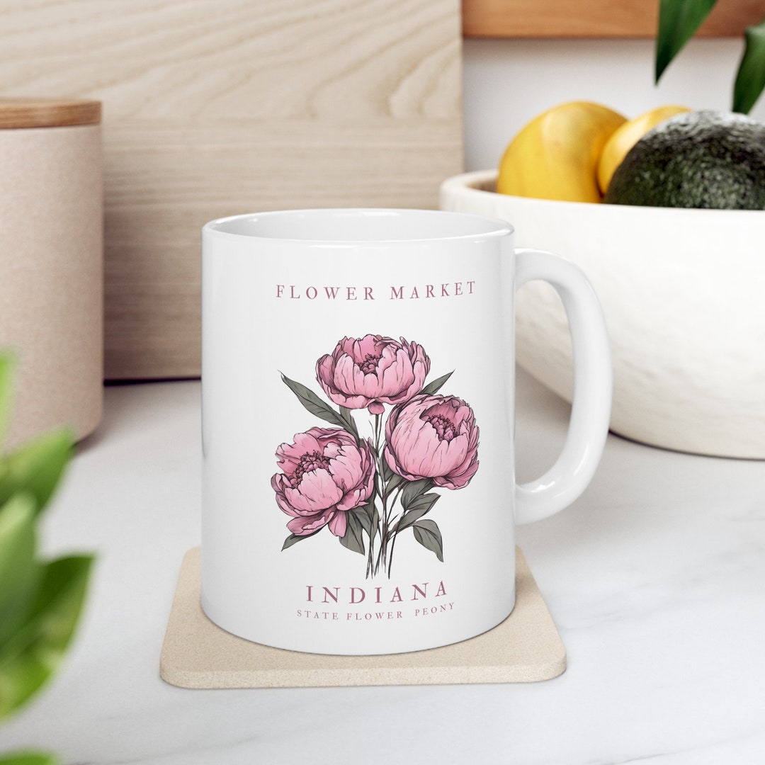 Indiana State Flower Mug, Cute Peony Mug, State Flower Gift, Mug With ...