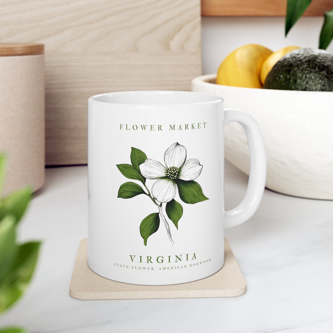 Virginia State Flower Mug, Cute American Dogwood Mug, State Flower Gift ...