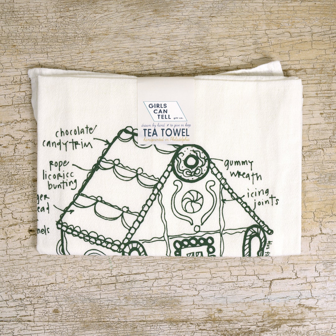 Gingerbread House Tea Towel, Cotton Towel, Kitchen Towel, Christmas ...