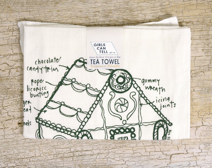 Gingerbread House Tea Towel, Cotton Towel, Kitchen Towel, Christmas ...
