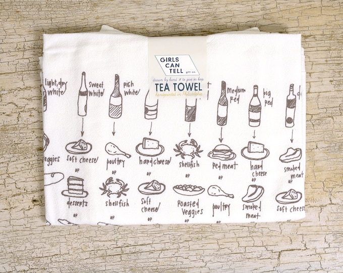 Food and Wine Pairing Tea Towel, Kitchen Towel, White Kitchen Towel ...