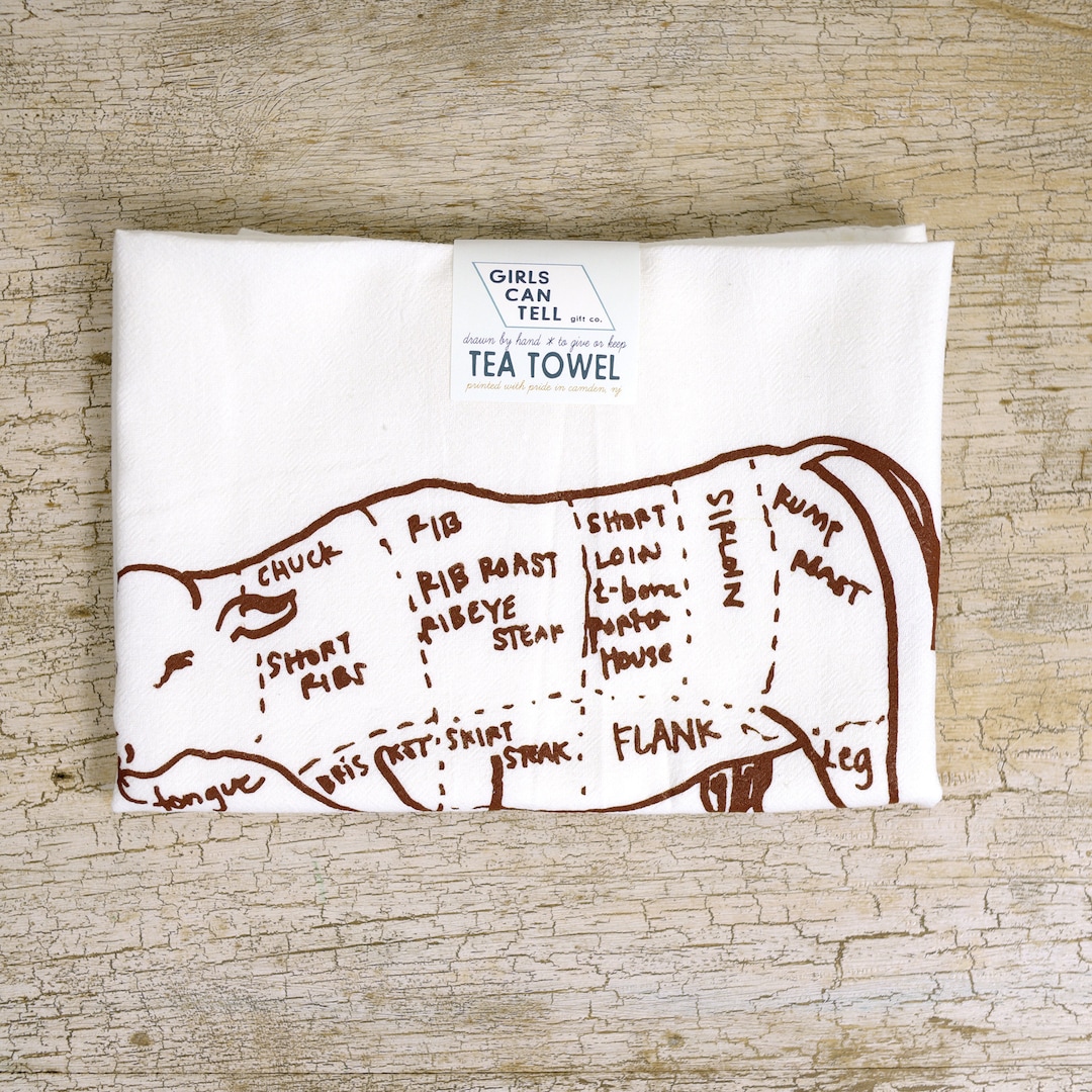 Cow Towel, Kitchen Towel, Butcher Towel, Tea Towel, White Cotton Towel ...