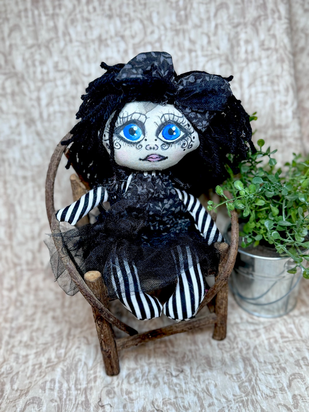 MISS SAPPHIRE Rag Doll, Handmade, Hand Painted, Small Gothic-goth Girl ...