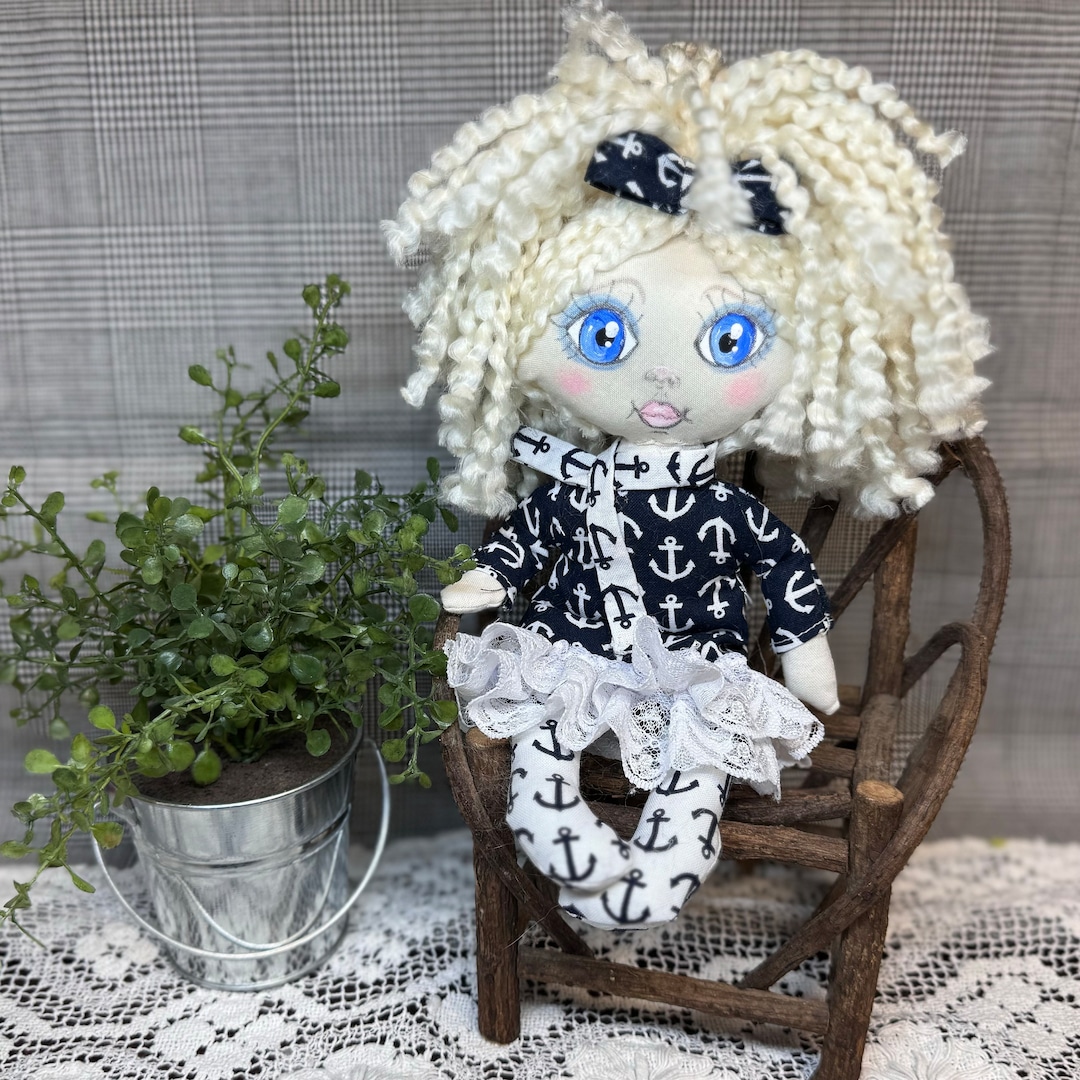 ANCHORS-OCEAN-CRUISE Ship Girl Rag Doll, Handmade, Hand Painted, Small ...