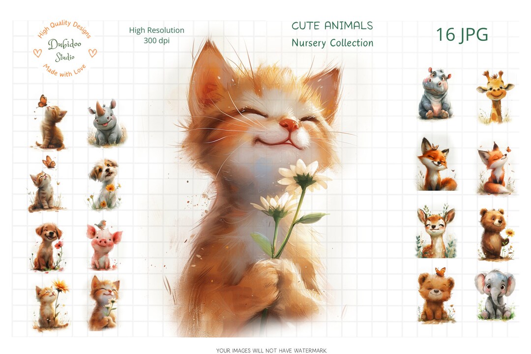 Cute Baby Animal Clipart Bundle, Animals Clip Art, Nursery, Digital ...