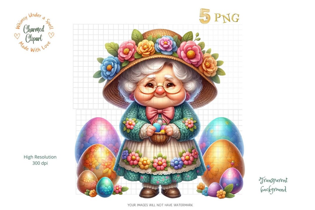 Easter Grandma Clipart Bundle , 5 PNG Images, Digital Download ...