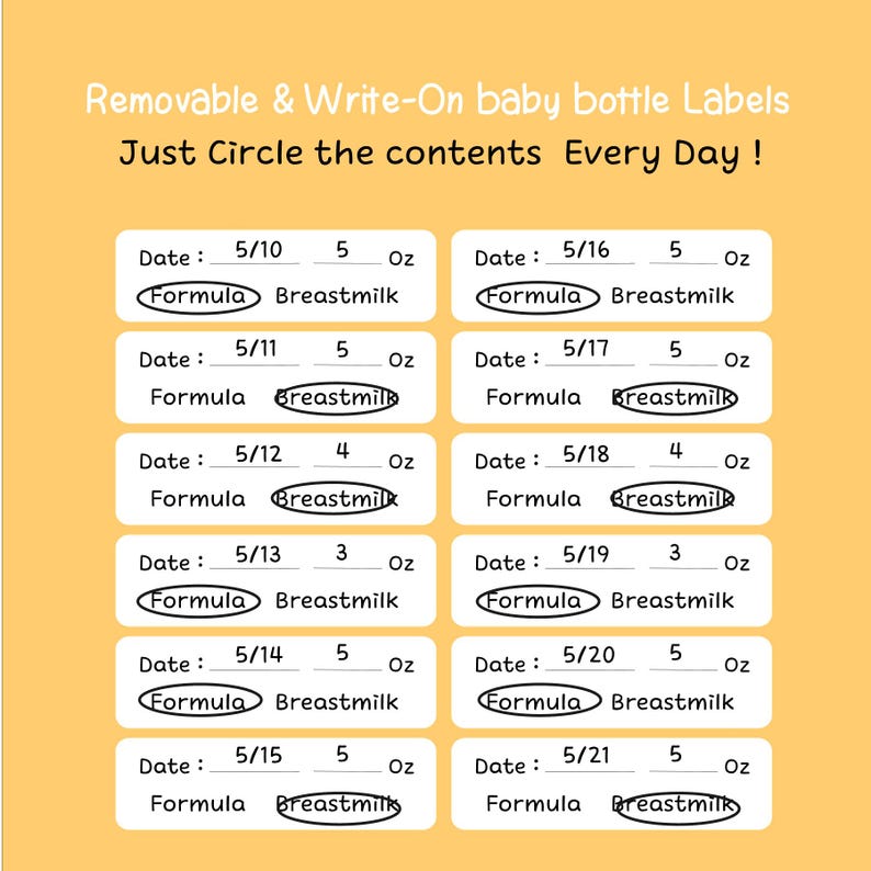 128 Write-on Baby Bottle Labels - Personalized Breast Milk Daily Date ...