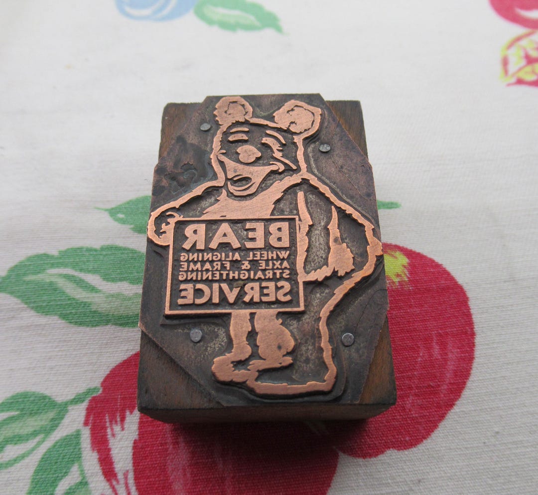 Bear Wheel Alignment Logo Antique Letterpress Printing Block Automobile ...