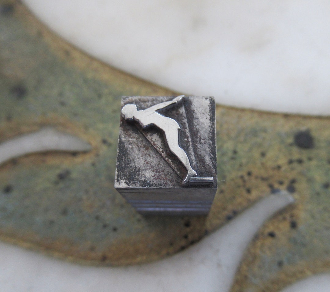 Diver Letterpress Printing Block Metal Antique Diving Swimming Swimmer ...