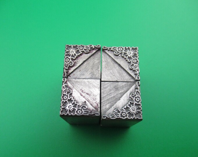 Ornamental Corner Set Vintage Metal Letterpress Printing Block Set of 4 ...