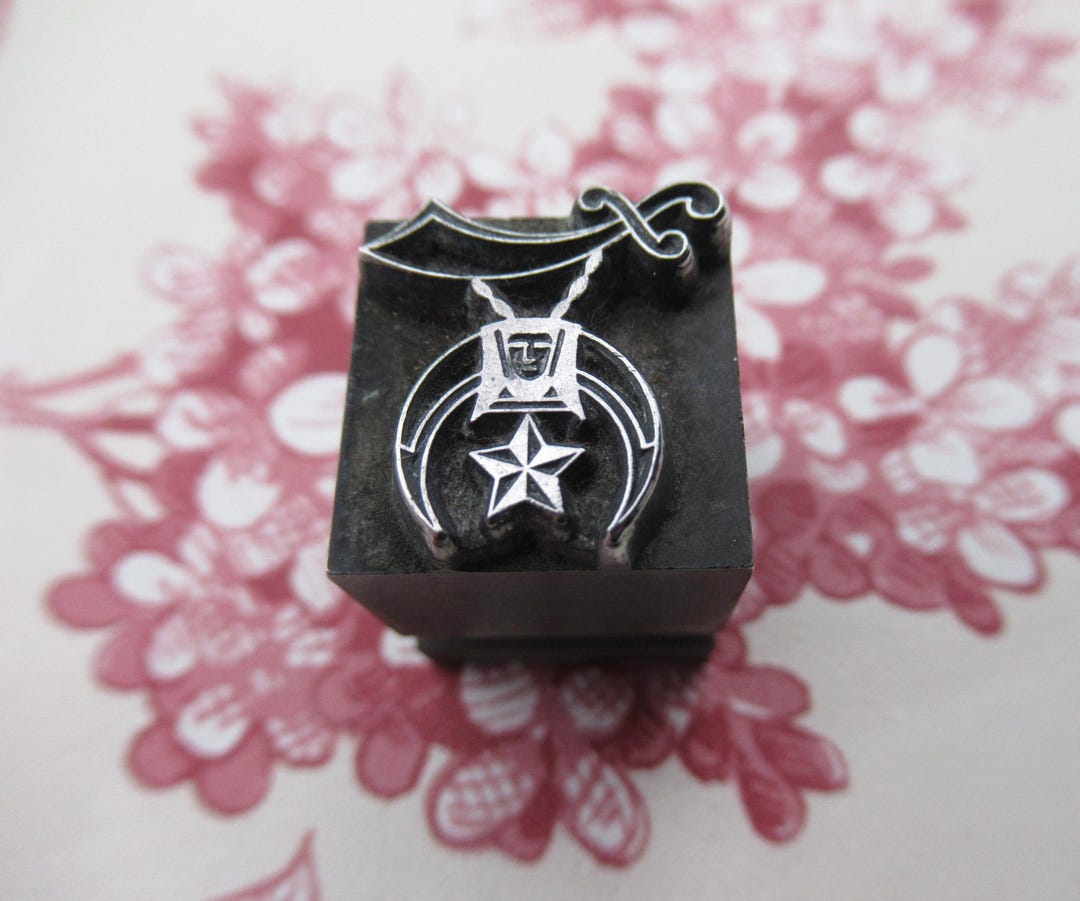 Masonic Shriner Scimitar and Crescent Emblem Letterpress Printing Block ...