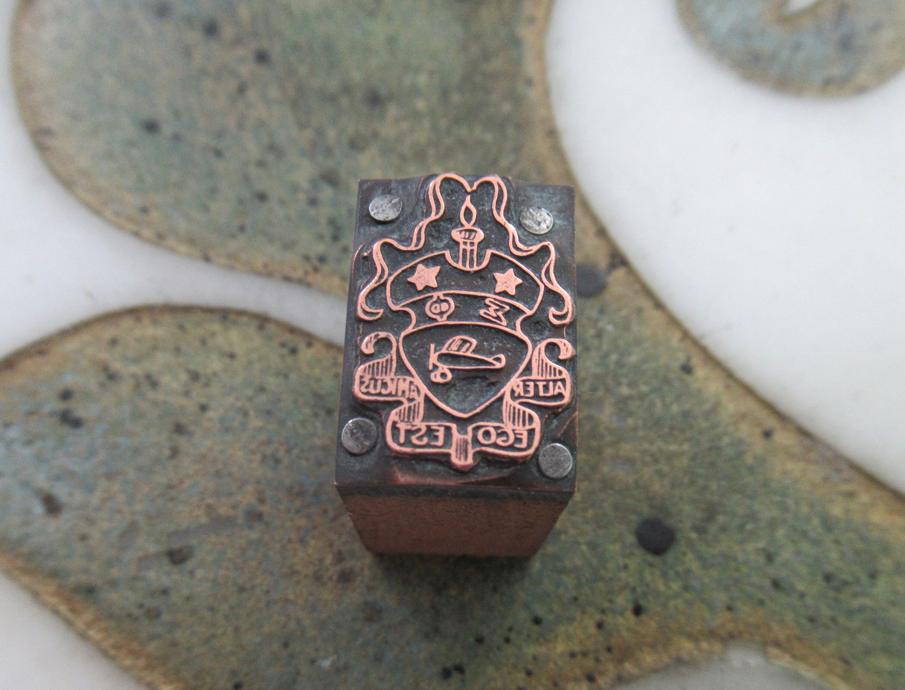 Sigma Phi Crest Vintage Letterpress Printing Block Alter Ego Est Amicus ...