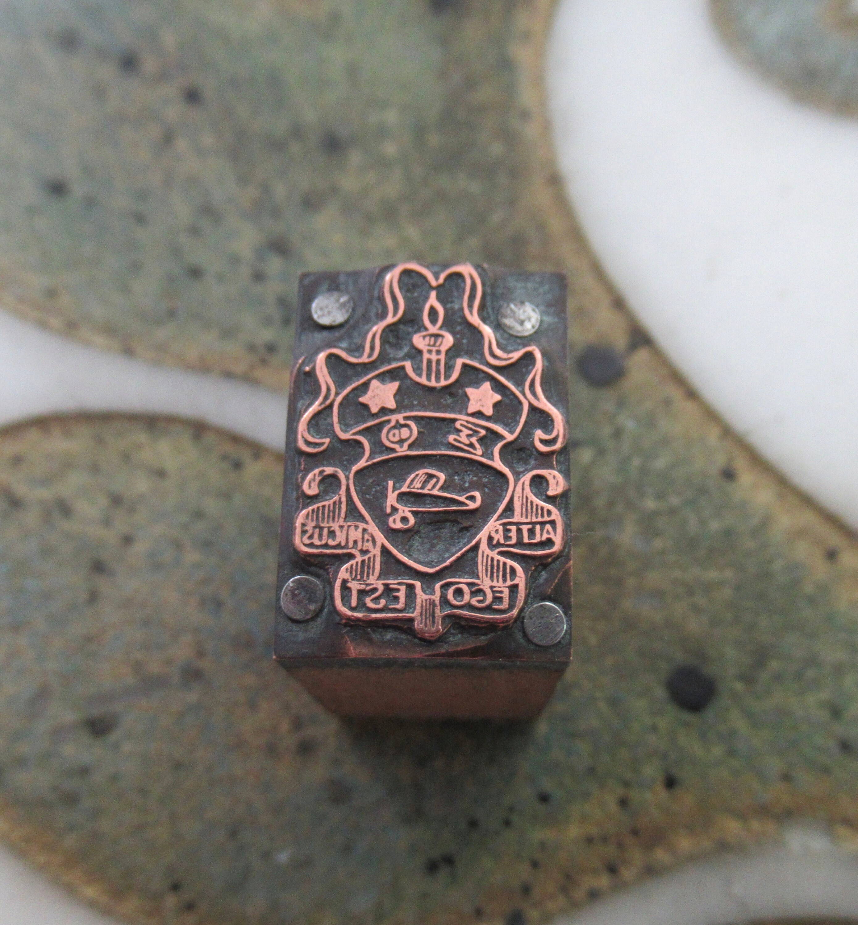 Sigma Phi Crest Vintage Letterpress Printing Block Alter Ego Est Amicus ...