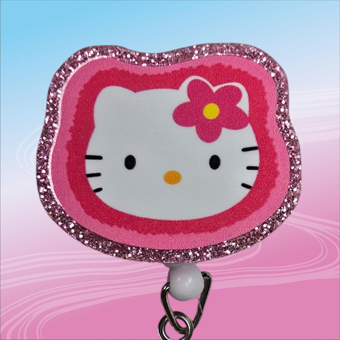 Cute Pink Kitty Face Retractable Badge Reel Work ID - Etsy
