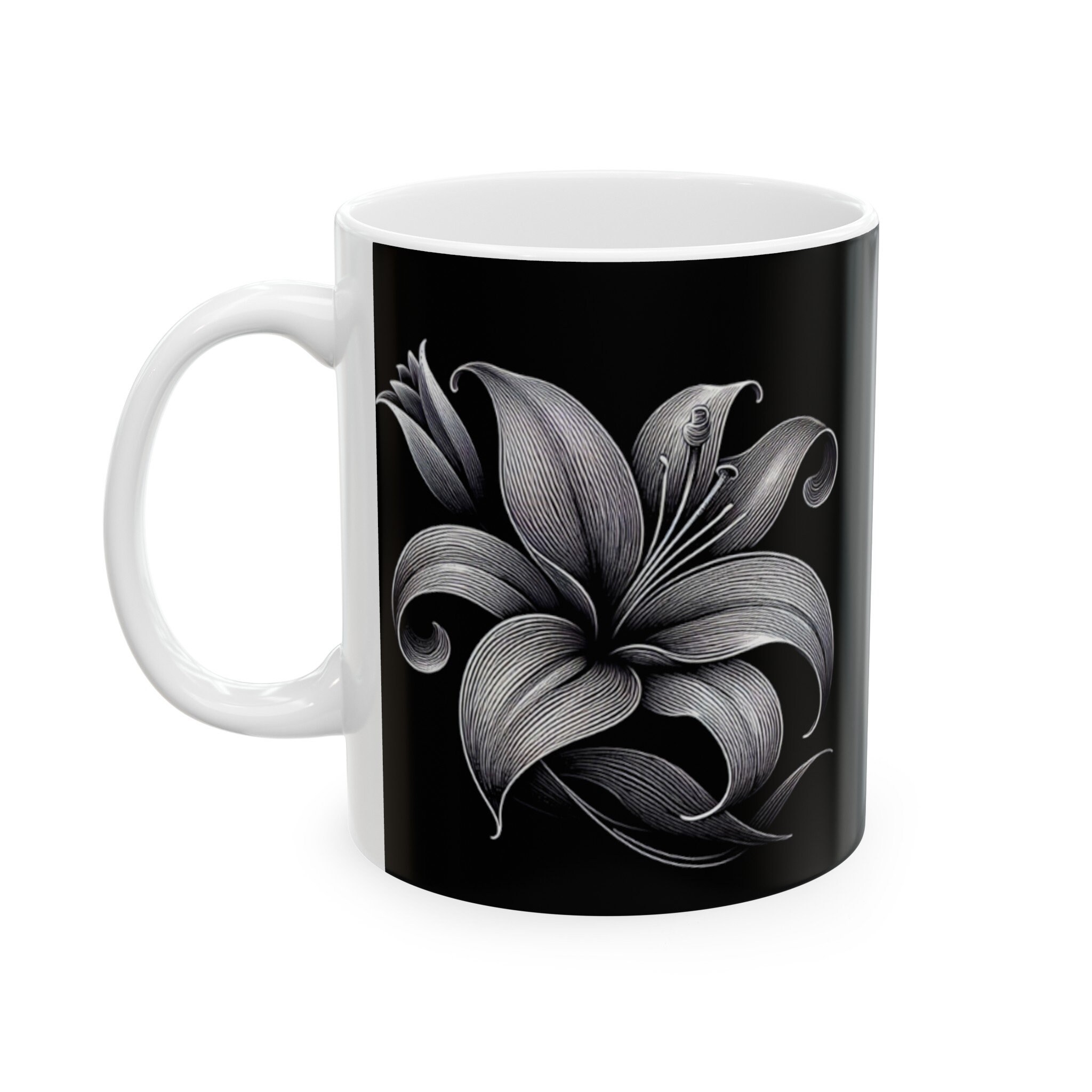 Black Lily Mug, Lily Coffee Mug for Flower Lovers With a Modern Design ...