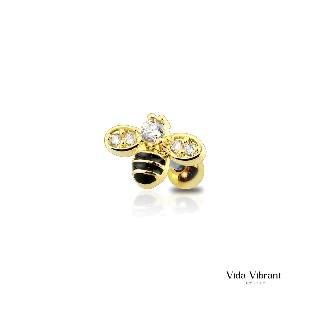 Golden Bumble Bee Earring. 316L Surgical Steel. Cartilage, Helix ...