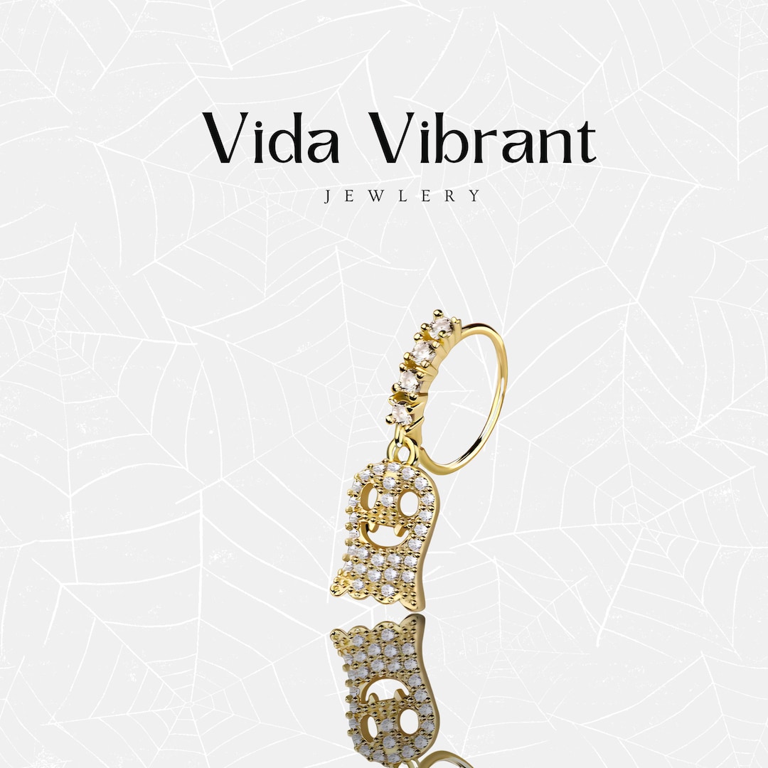 Golden Ghoul Fang Dangle Nose Ring. Ghost Charm. 20G Stainless Steel ...