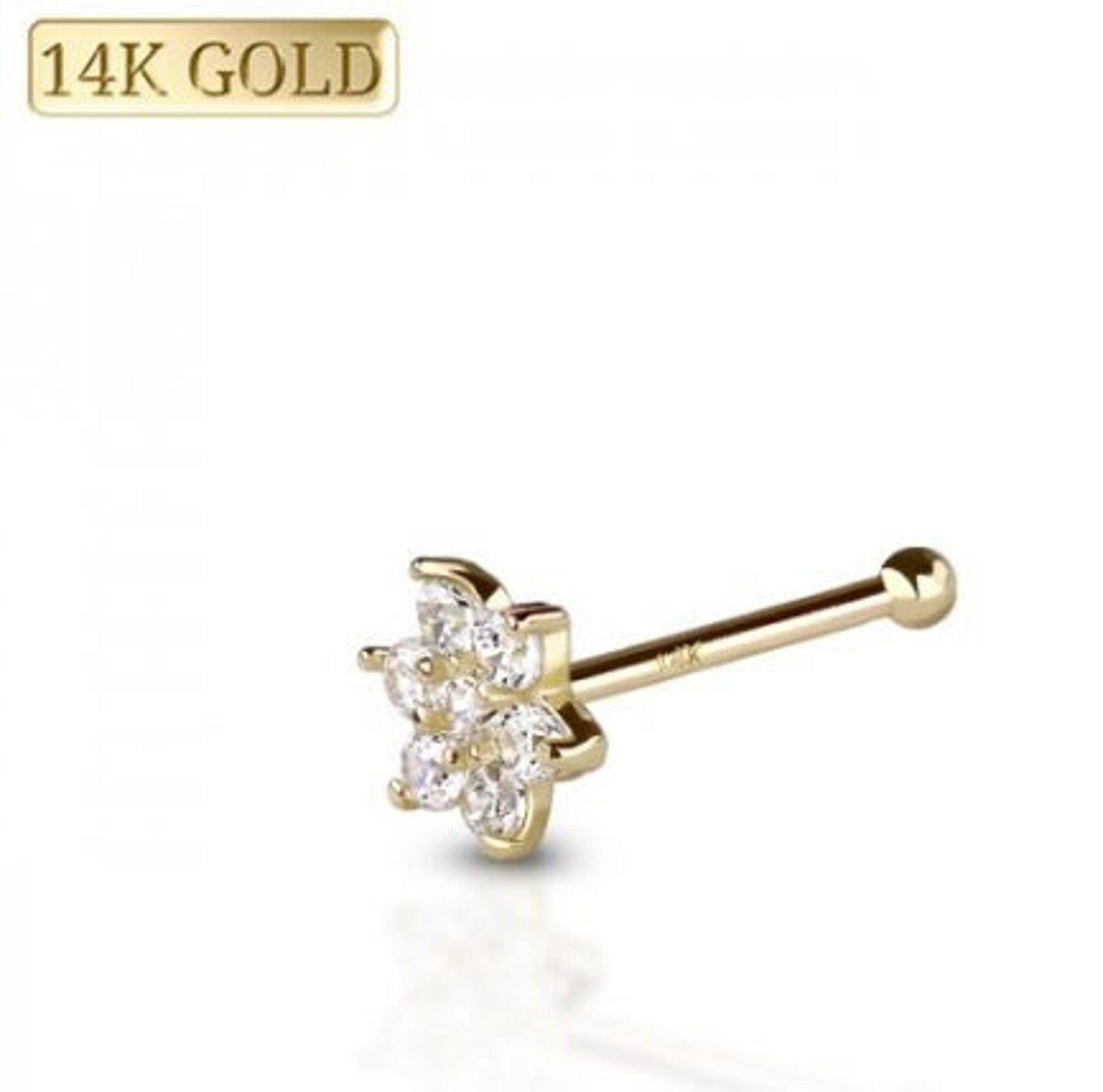 14k Gold Flower Nose Pin. Nose Bone. Nose Stud . Gift. Women. Jewelry ...