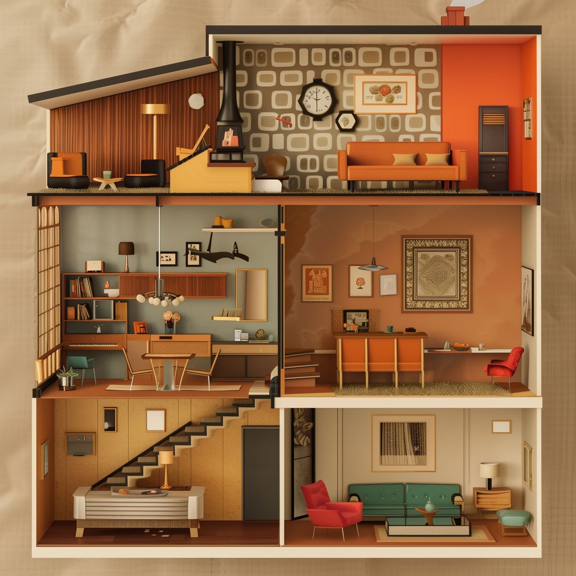 MID-CENTURY Interior and Architecture_ Set02_printable Paper Doll House ...