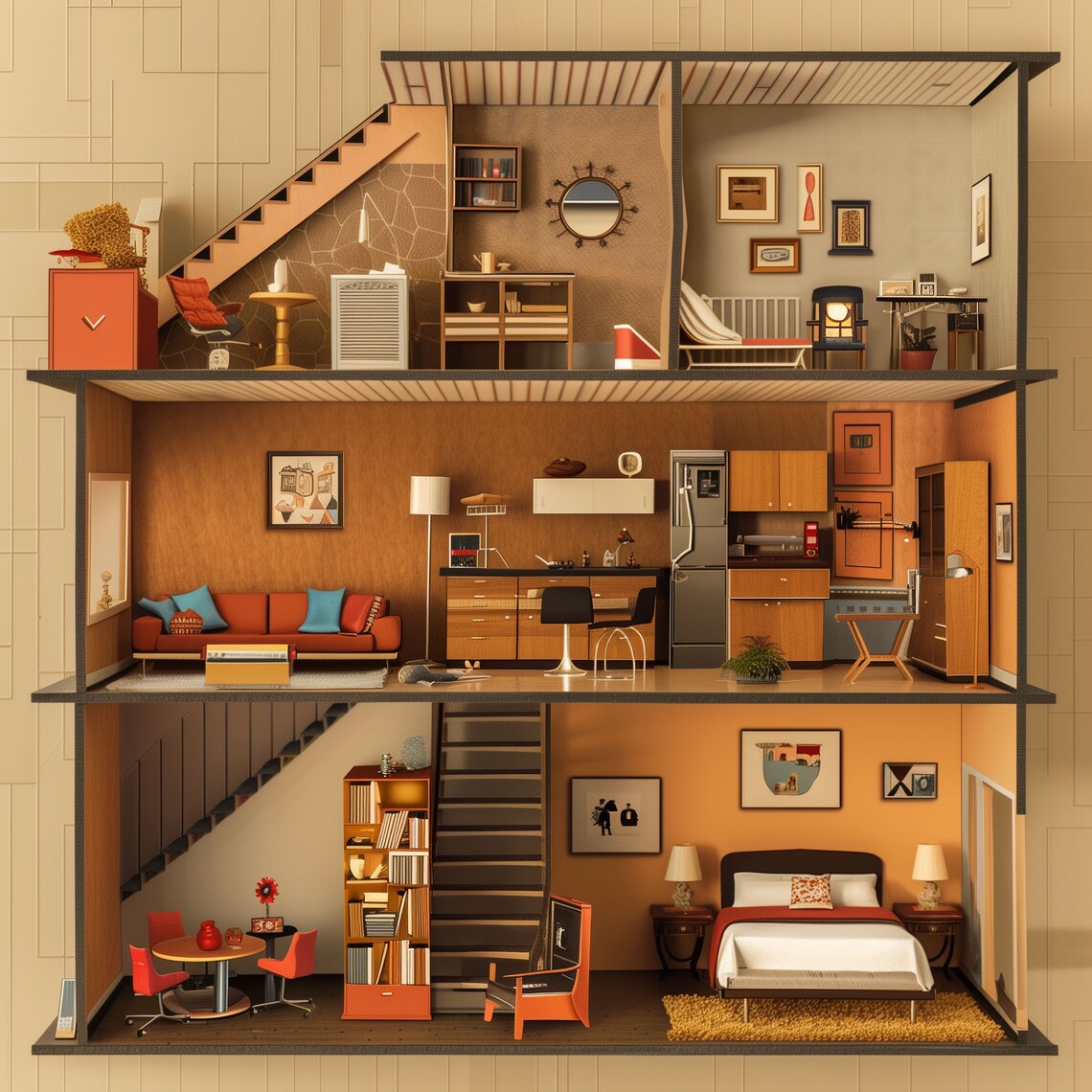 MID-CENTURY Interior and Architecture_ Set02_printable Paper Doll House ...