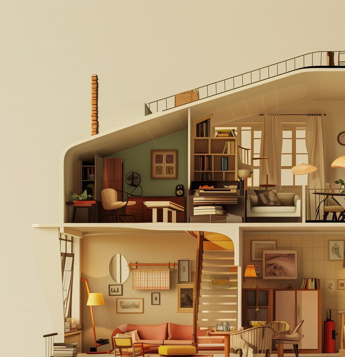 MID-CENTURY Interior and Architecture_ Set01_printable Paper Doll House ...