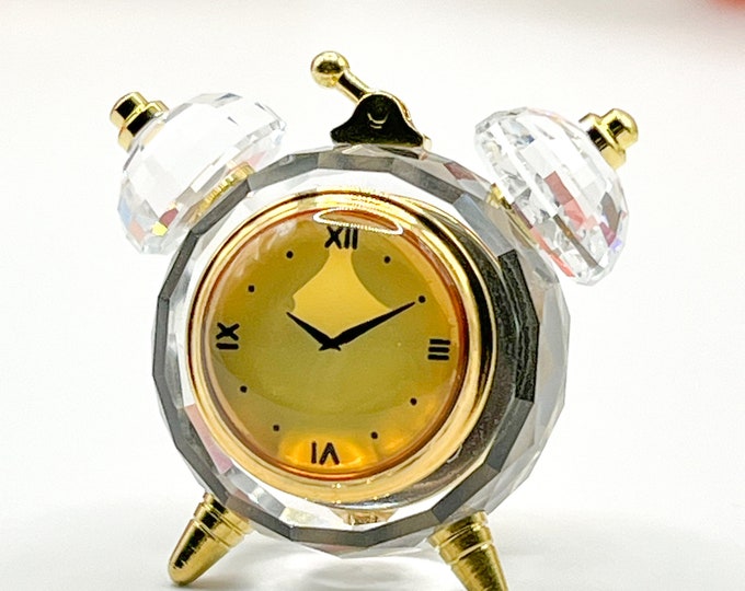 Vintage SWAROVSKI Miniature Crystal Alarm Clock With Gold Embellishment ...